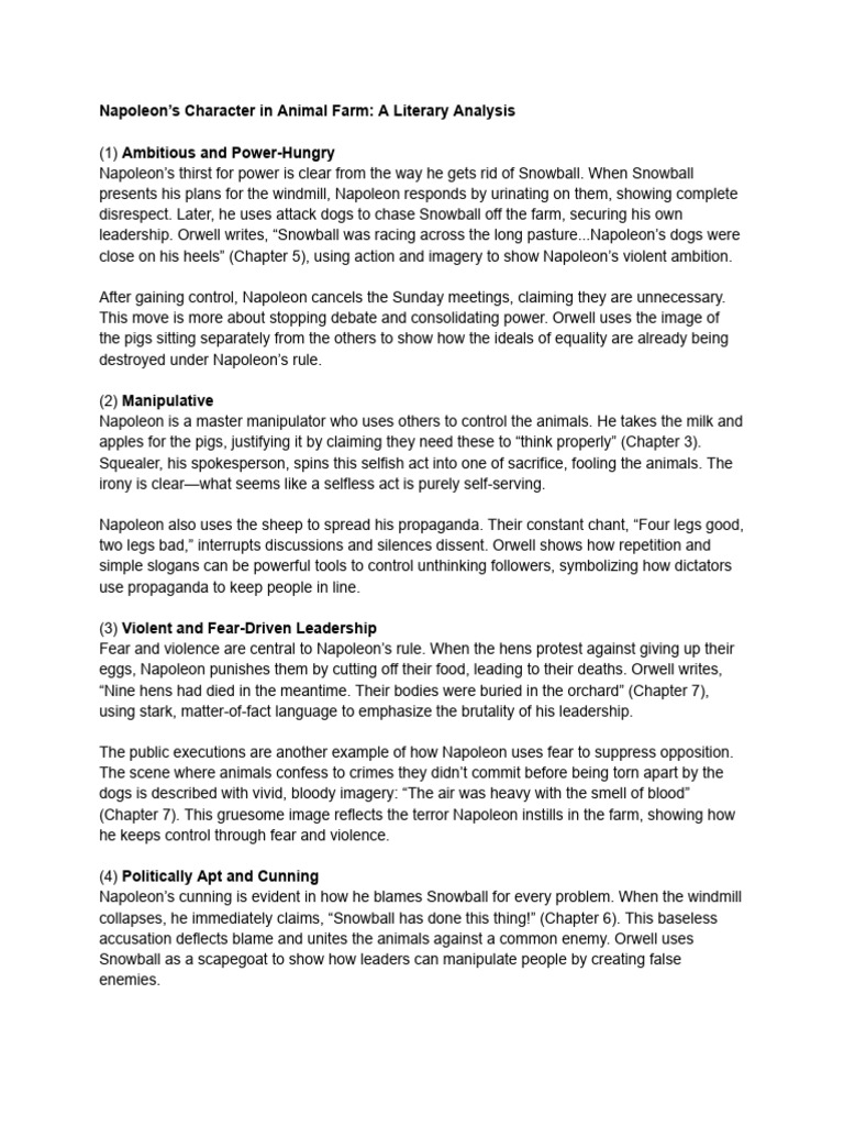 Napoleon's Character Analysis in Animal Farm | PDF