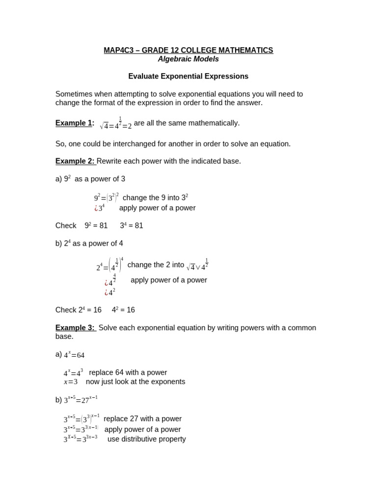 Evaluating Exponential Expressions | PDF | Equations | Exponentiation