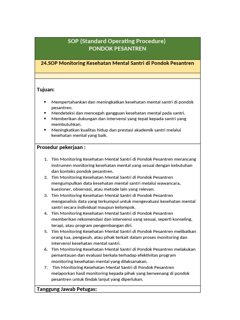 SOP Kesehatan Mental Santri Pesantren | PDF