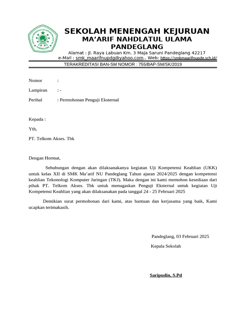 Surat Permohonan Penguji | PDF