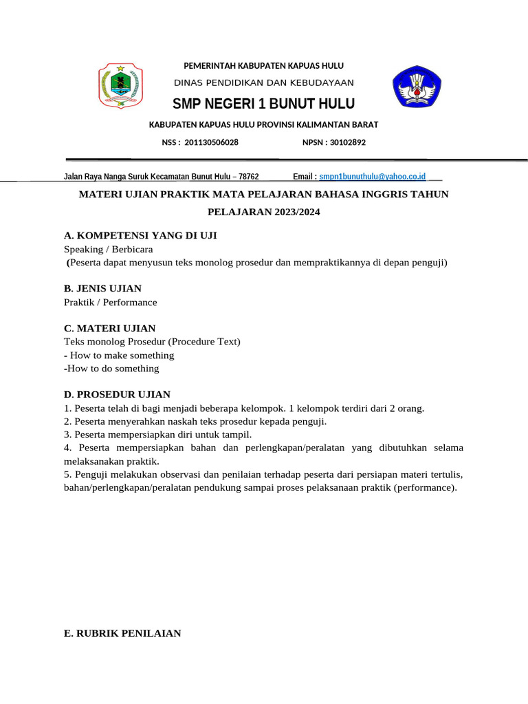 soal ujian praktik 2023 2024 | PDF