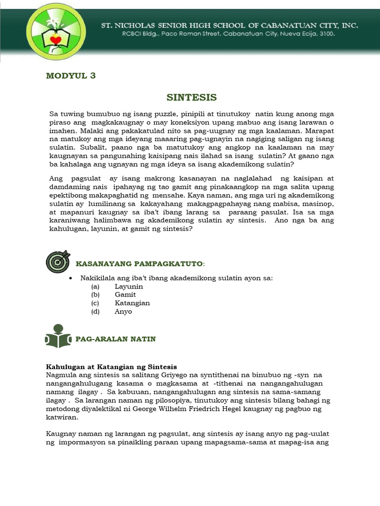 Modyul 3 - FILIPINO SA PILING LARANG | PDF