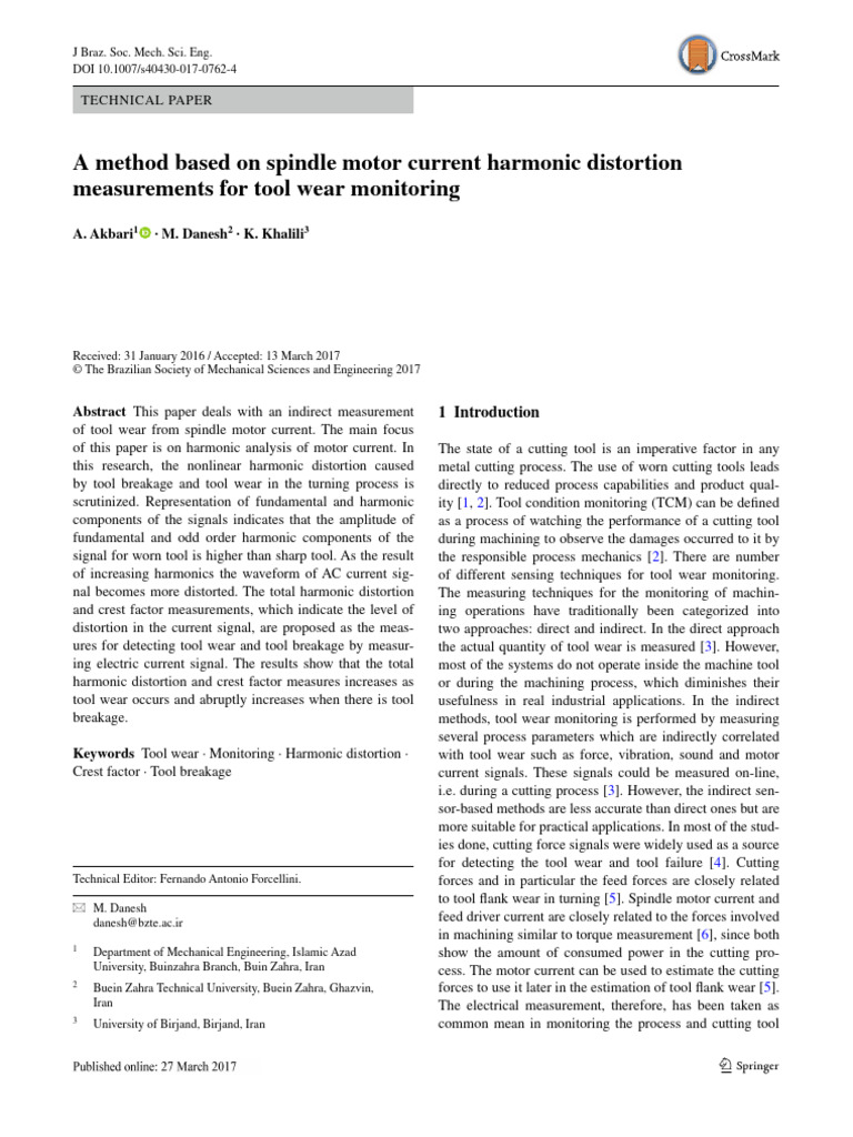 A Method Based On Spindle Motor Current Harmonic Distortion Measurements For Tool Wear ...
