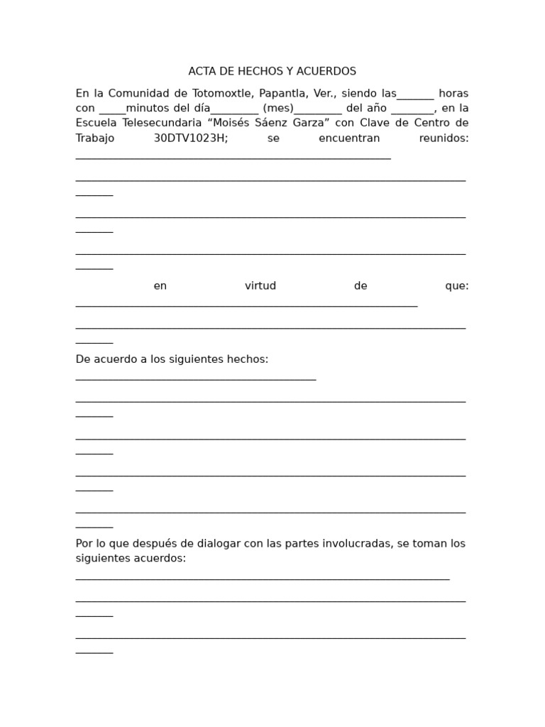 Acta de Hechos y Acuerdos | PDF