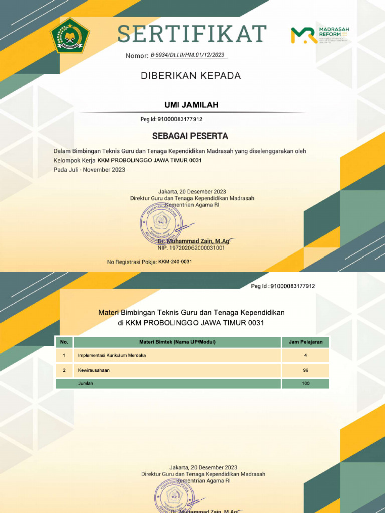 Sertifikat-Umi Jamilah - Compressed | PDF