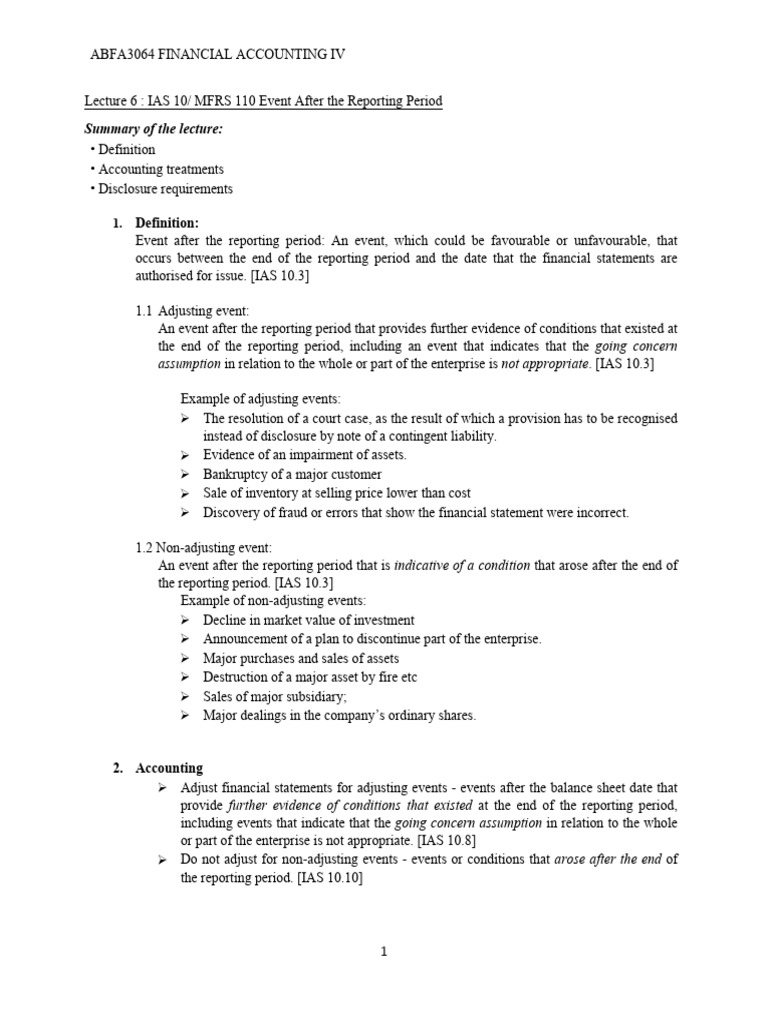Lecture 6 IAS 10 MFRS 110 Event After Reporting Period | PDF | Going ...