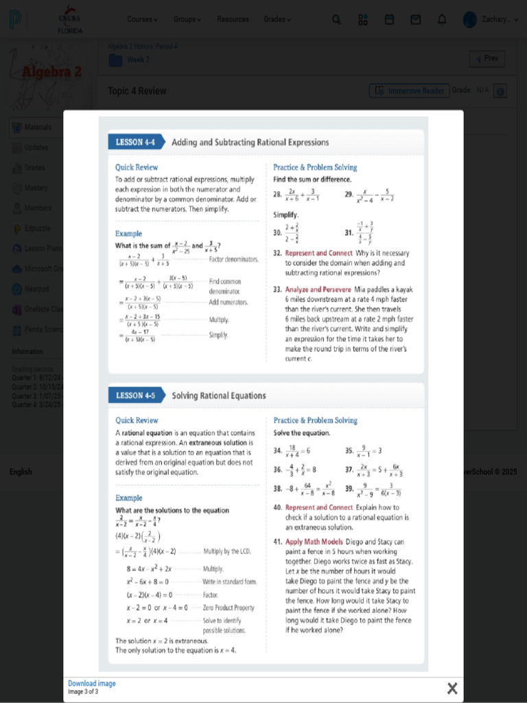 Algebra 2 Honors Week 7 Review Guide | PDF