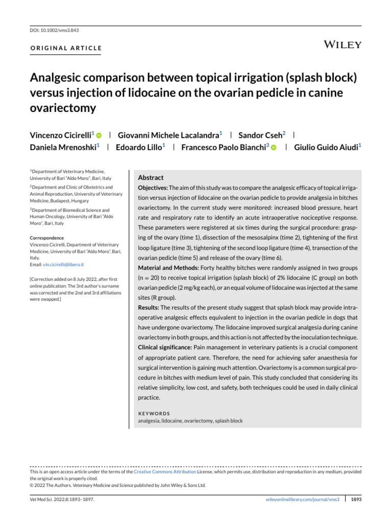 Analgesic Comparison Between Topical Irrigation (Splash Block) Versus ...