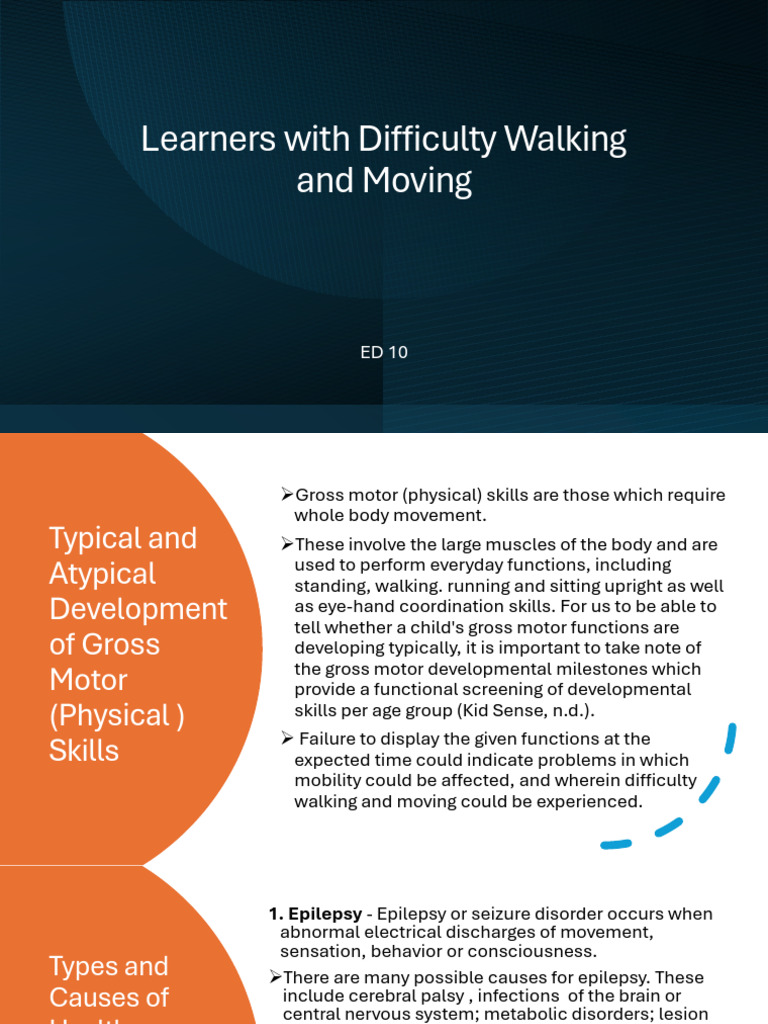Learners With Difficulty Walking and Moving | PDF | Epilepsy | Cerebral Palsy