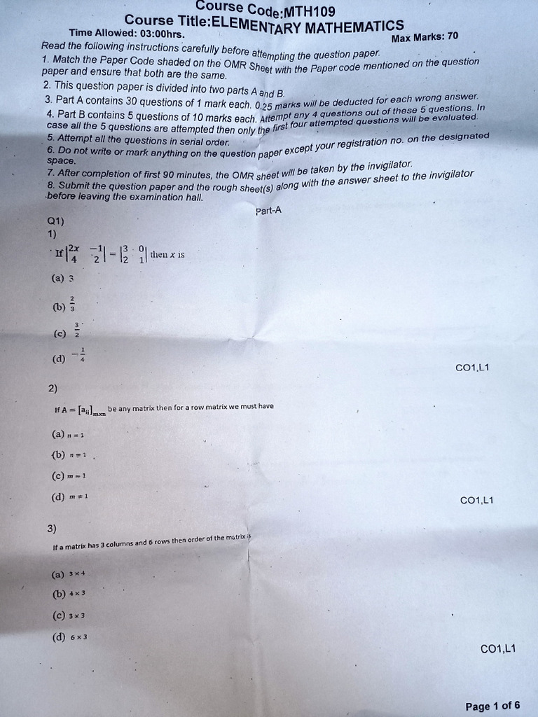 MTH 109 Re 2 Paper | PDF