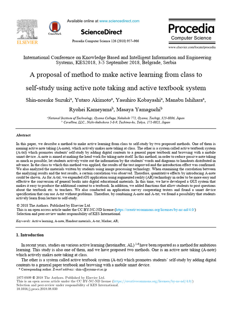 A Proposal Of Method To Make Active Learning From Class To Self Study