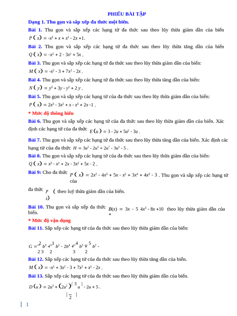 Bai Tap Toan Lop 7 Da Thuc Mot Bien Canh Dieu | PDF