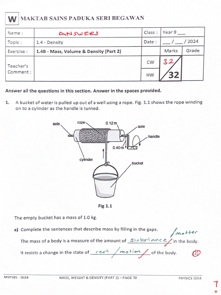 1.4B - Mass, Volume & Density (Part 2) | PDF
