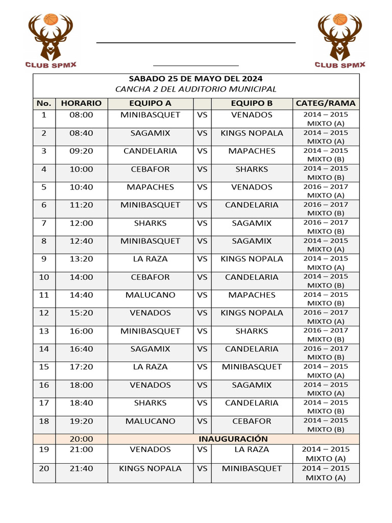 Rol de Juegos Copa Mixtepec 2024 CORREGIDO LISTO | PDF