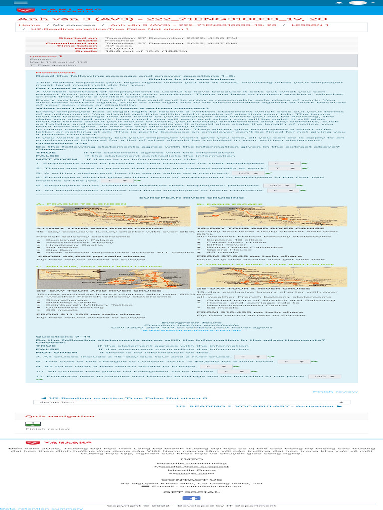 U2.Reading Practice - True False Not Given 1 Attempt Review | PDF | Employment | Labor