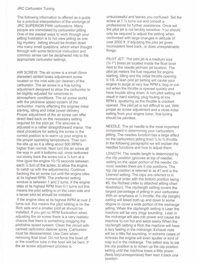 JRC PWK Tuning Guide | PDF