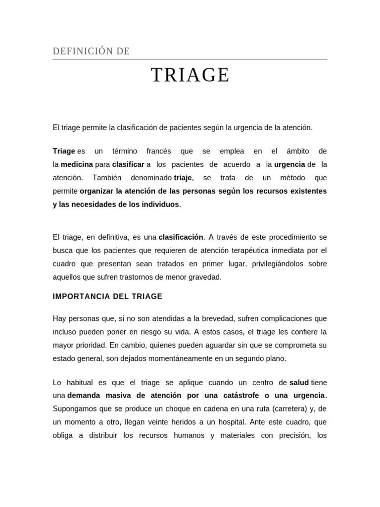 Definición de Triage | PDF | Medicina | Cuidado de la salud