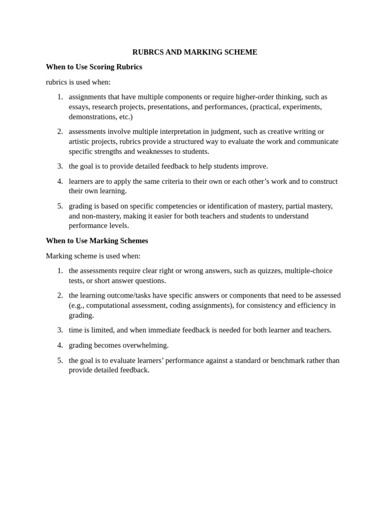 Rubrcs and Marking Scheme | PDF