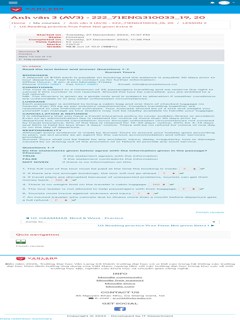 U2.Reading Practice - True False Not Given Extra 0 Attempt Review | PDF