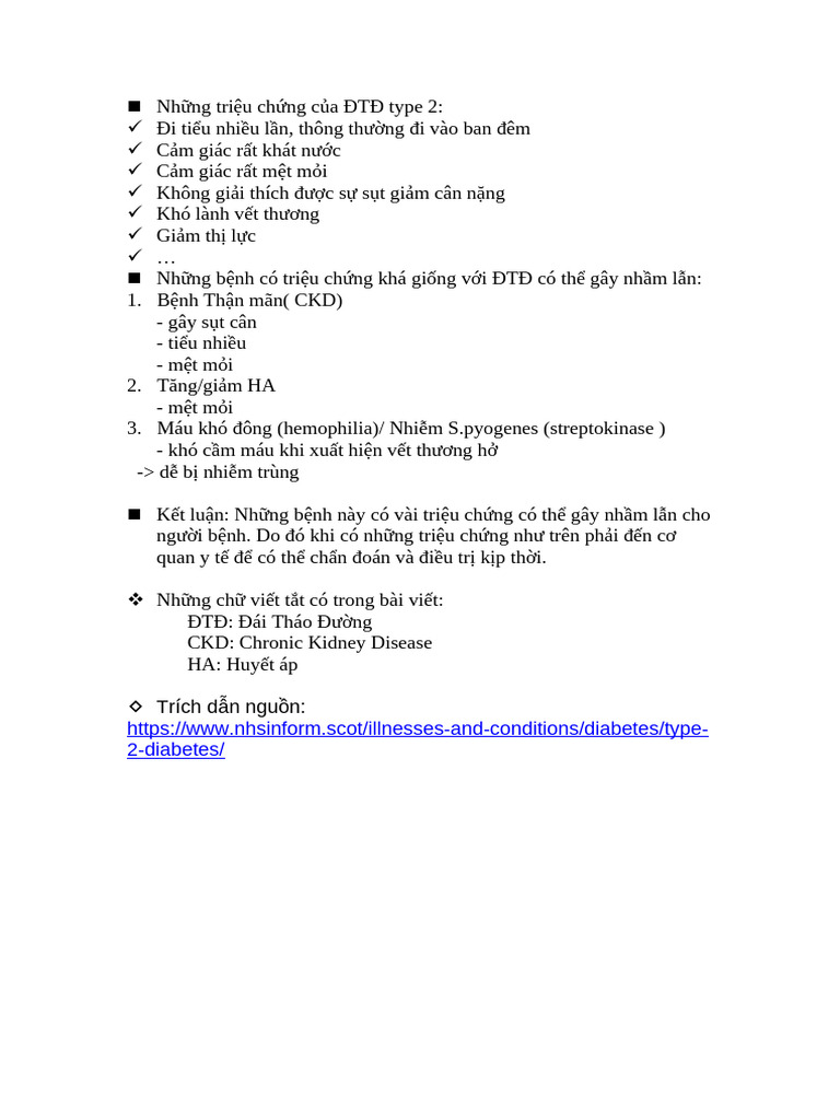 Những Triệu Chứng Của ĐTĐ Type 2 | PDF