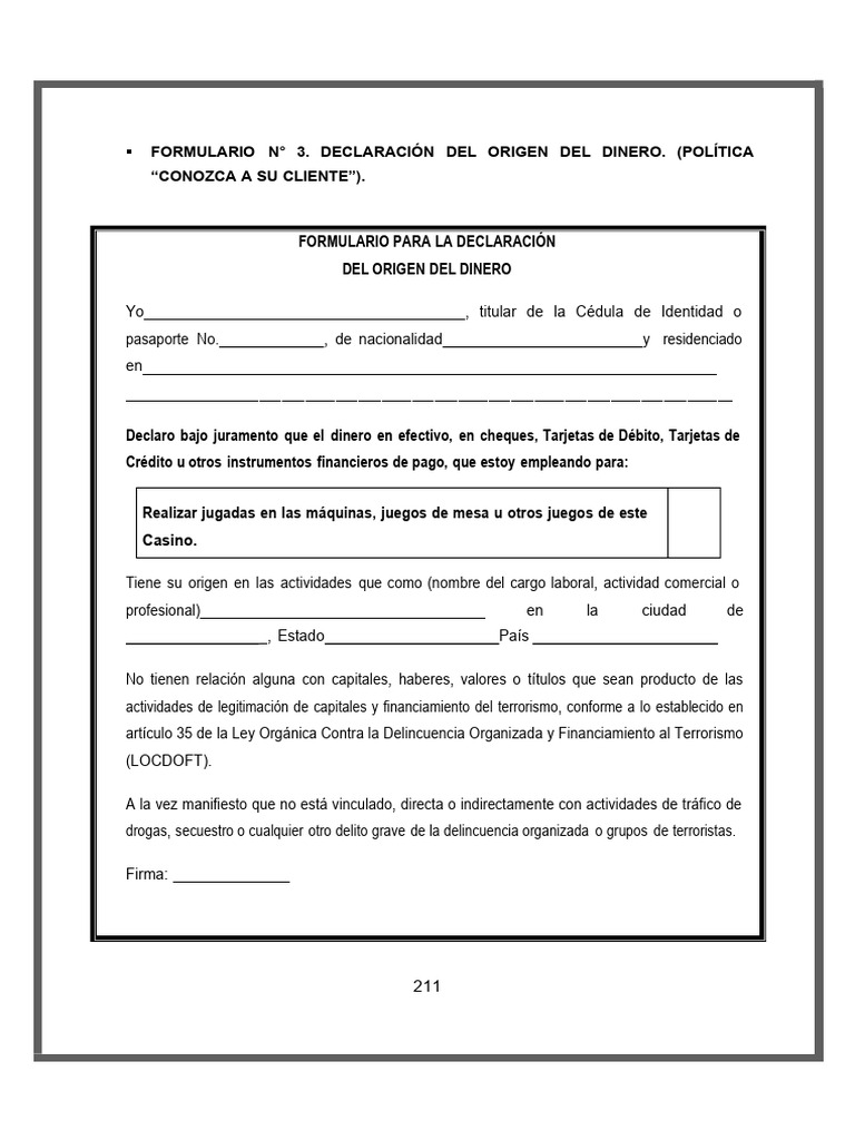Formulario N 3 Declaracion Del Origen Del Dinero | PDF