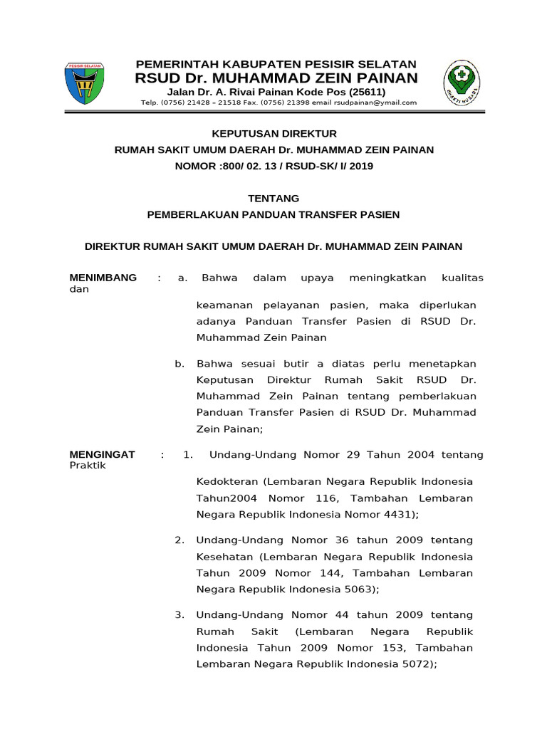 Panduan Transfer Pasien | PDF