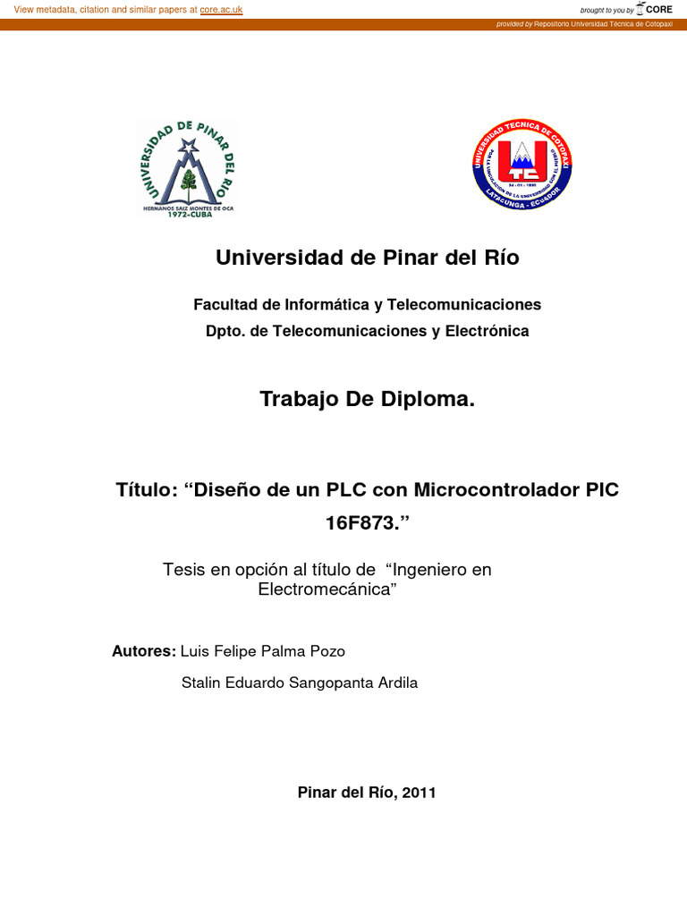 Diseno de Un PLC Con Microcontrolador PI | PDF | Controlador lógico programable | Microcontrolador
