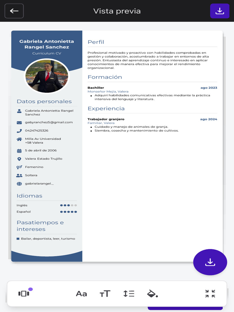 CV Gabriela Antonietta Rangel Sanchez Jobseeker | PDF