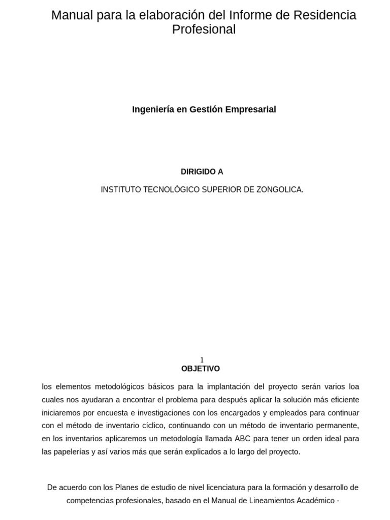 MANUAL-PARA-ELABORAR-EL-INFORME-DE-RESIDENCIA-PROFESIONAL Gina | PDF | Business | Planificación ...