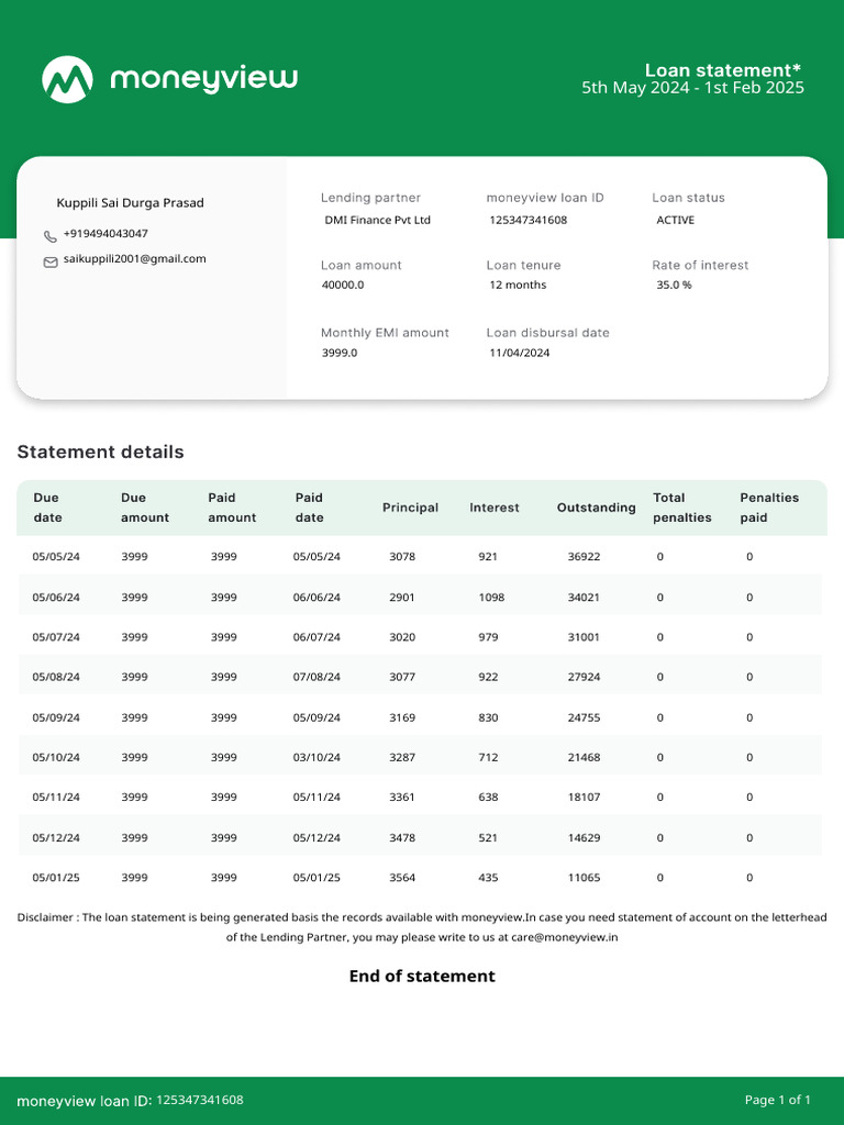 DMI Finance Loan Statement Overview | PDF | Personal Finance ...