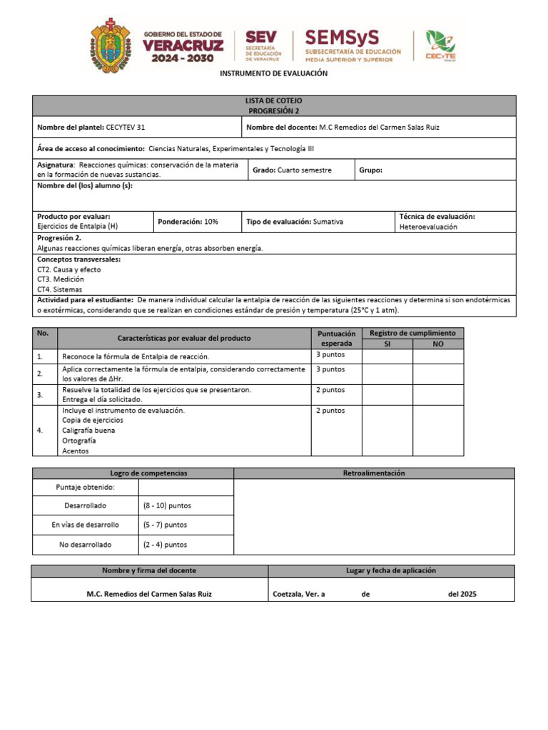 Instmentos - Progresión 2 | PDF | Entalpía | Ciencias fisicas