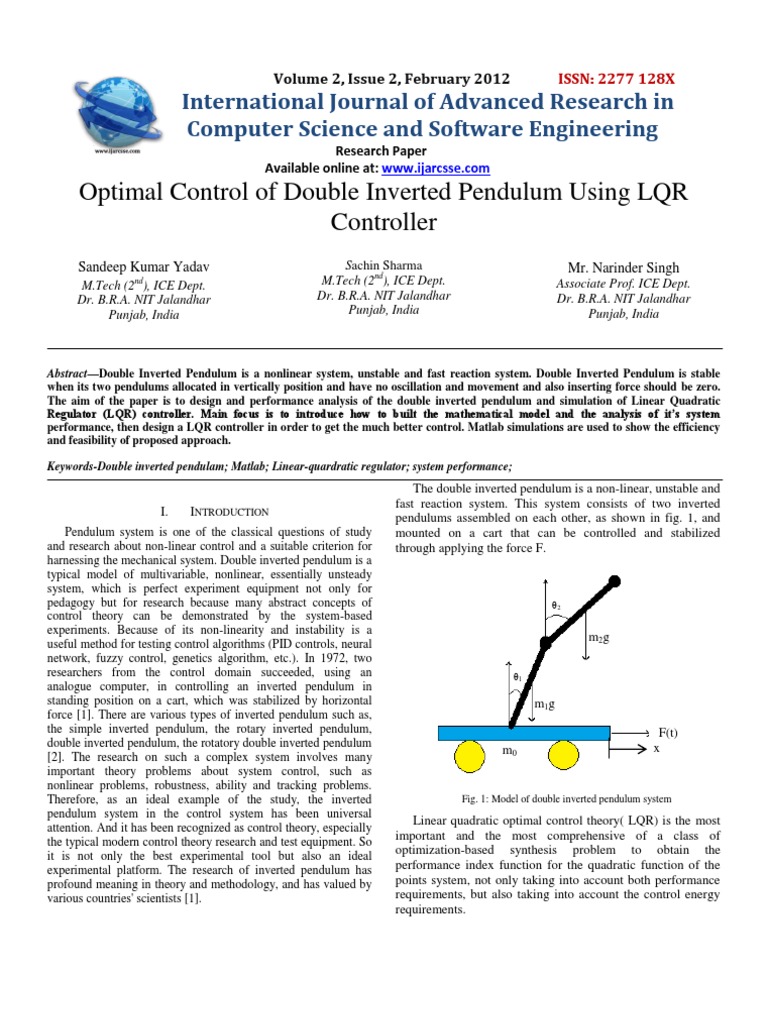Optimal Control of Double Inverted Pendulum Using LQR Controller | PDF | Lagrangian Mechanics ...