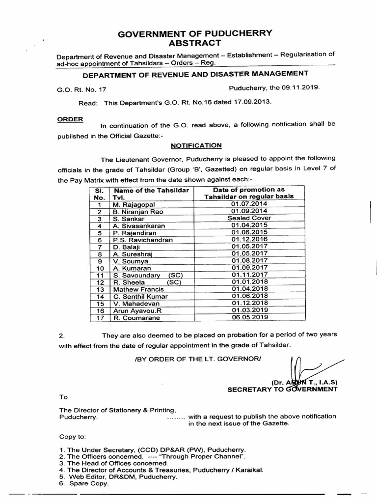 Tahsildar - Regularisation | PDF | Government Of India
