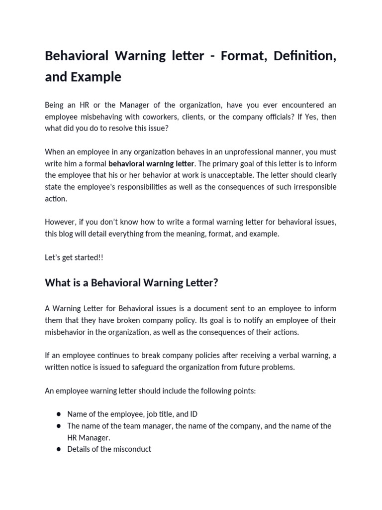 Warning Letter for Behavioral Issues | PDF