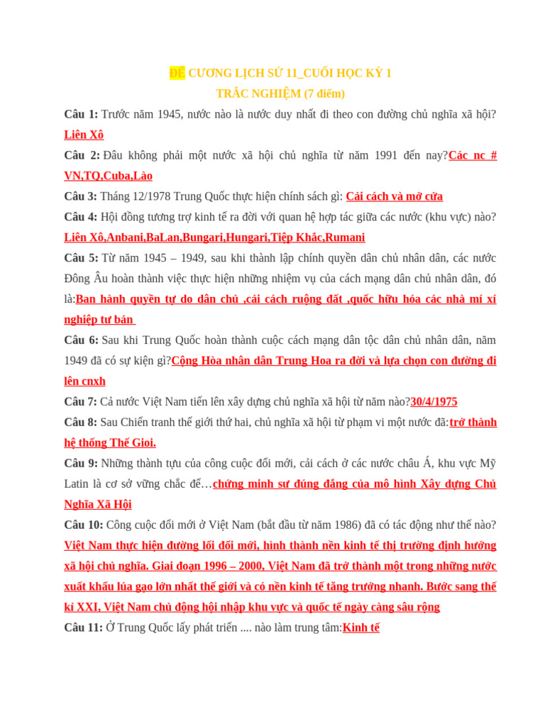 De Cuong Cuoi Hk1 k11 | PDF