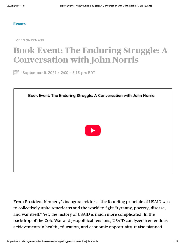 Book Event - The Enduring Struggle - A Conversation With John Norris ...