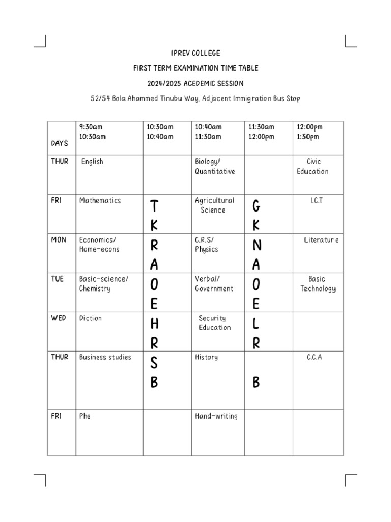Time Table - Phoenix | PDF