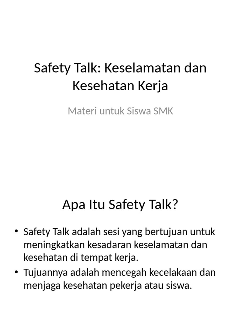 Safety Talk: Panduan K3 untuk SMK | PDF