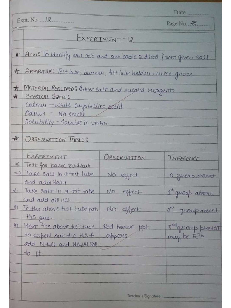 exp 12 salt analysis. | PDF