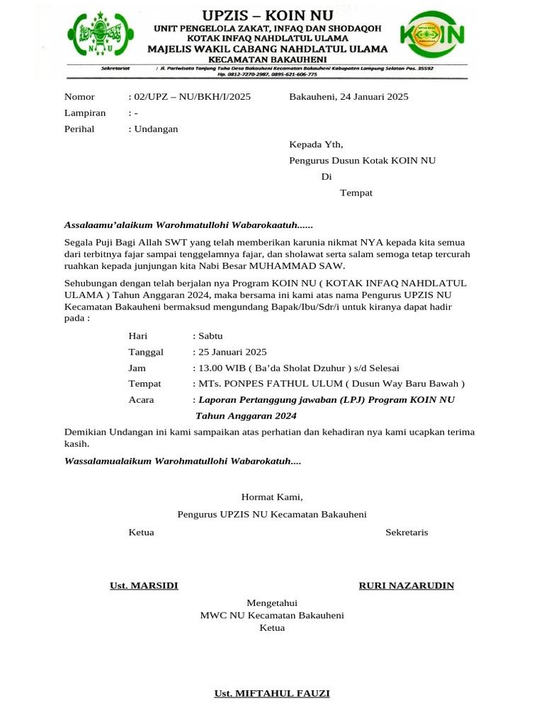 Undangan Upzis Nu | PDF