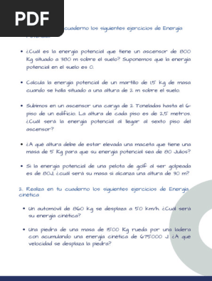 Hoja De Trabajo De Energía Potencial Y Cinética, Clave De Respuestas