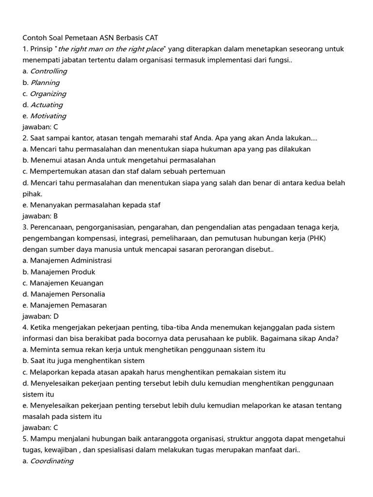 Contoh Soal Pemetaan ASN Berbasis CAT2 | PDF