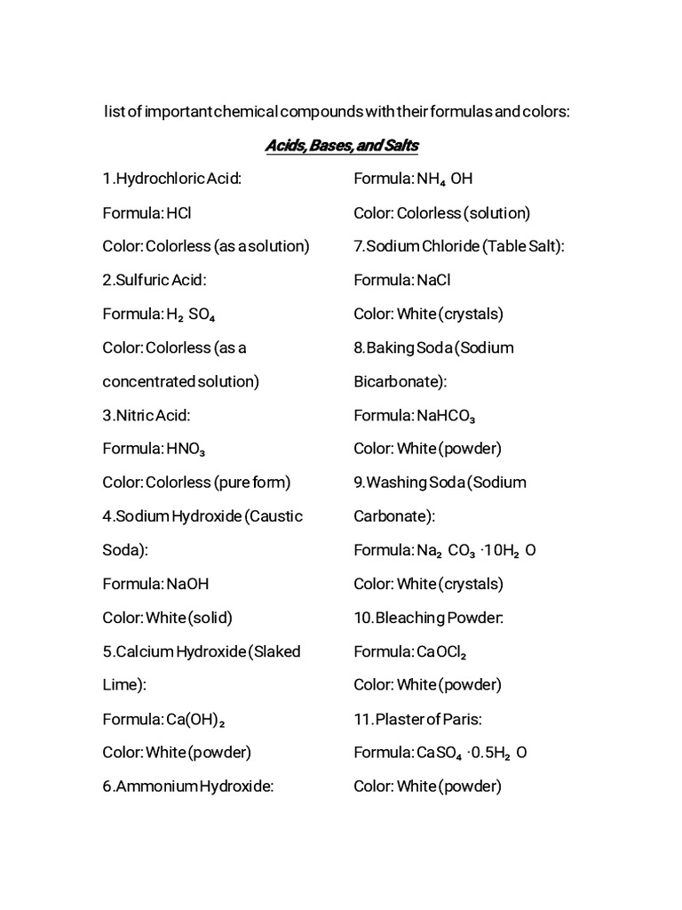 List of Important Chemical Co | PDF | Sodium Carbonate | Oxide
