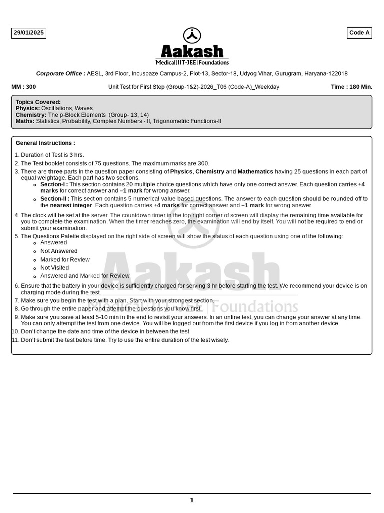 UT For First Step-Phase-1 & 2 - Test-6 - Code-A - Weekday - 29!01!2025 ...