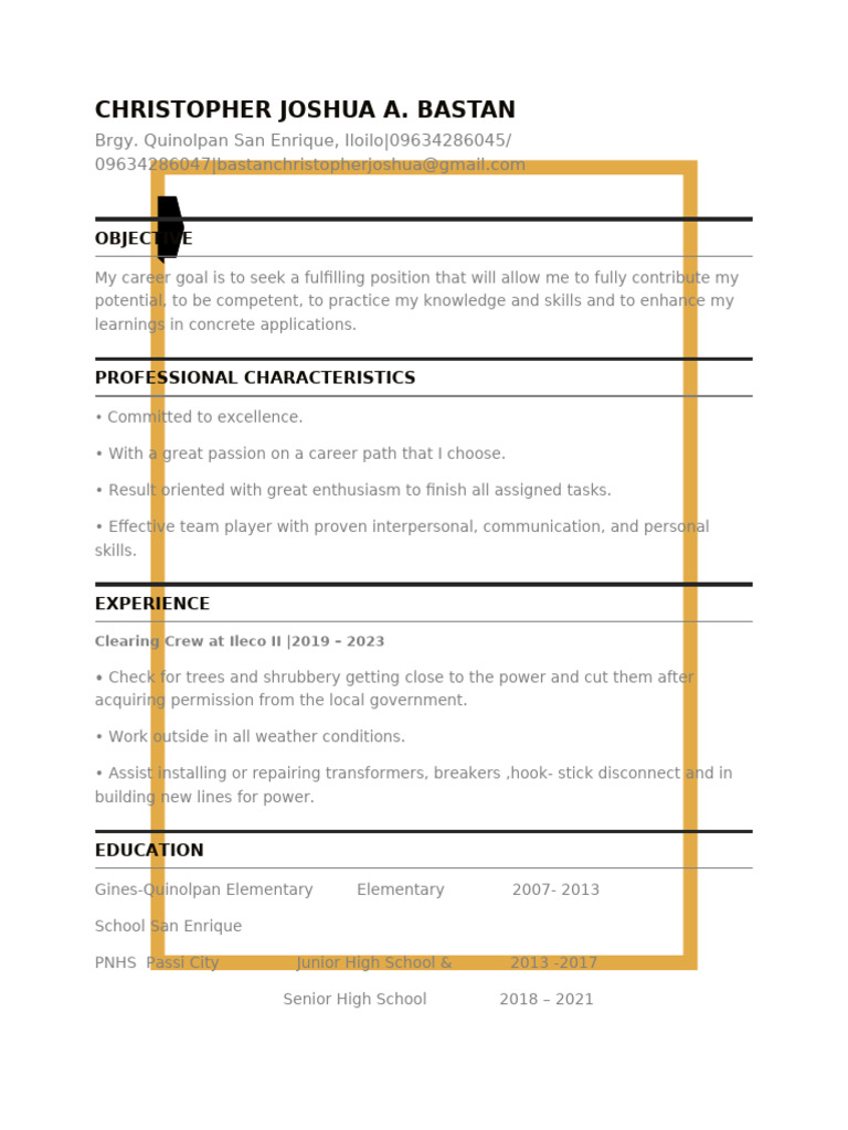 Resume of Christopher Joshua A. Bastan | PDF