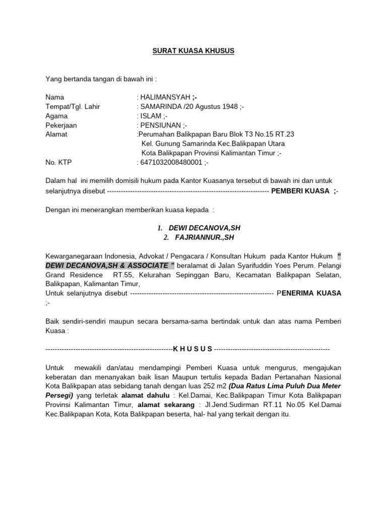 SURAT KUASA KEBERATAN BPN | PDF