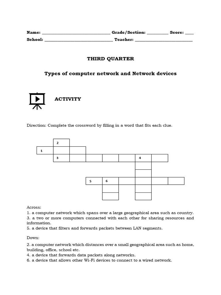 Computer Network Types Worksheet | PDF