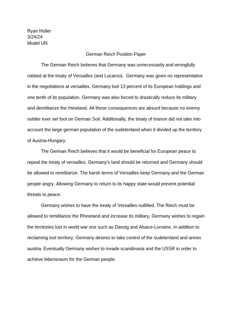 German Reich Position Paper | PDF