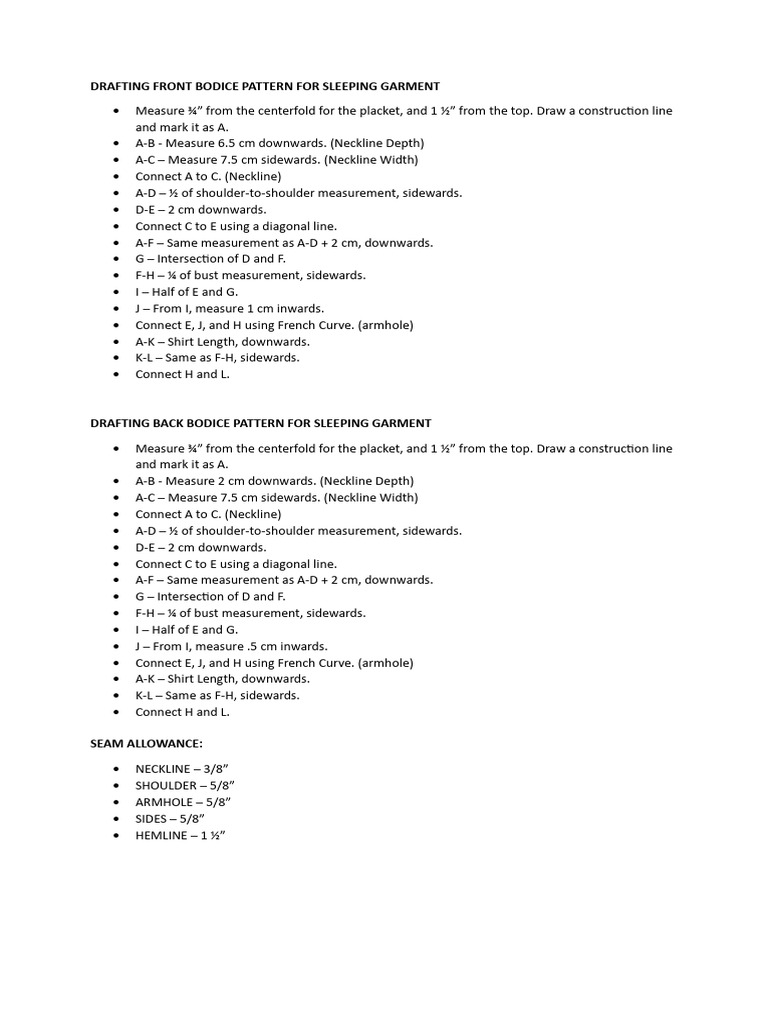 Drafting Sleeping Garment Pattern 2 | PDF | Seam (Sewing) | Fashion
