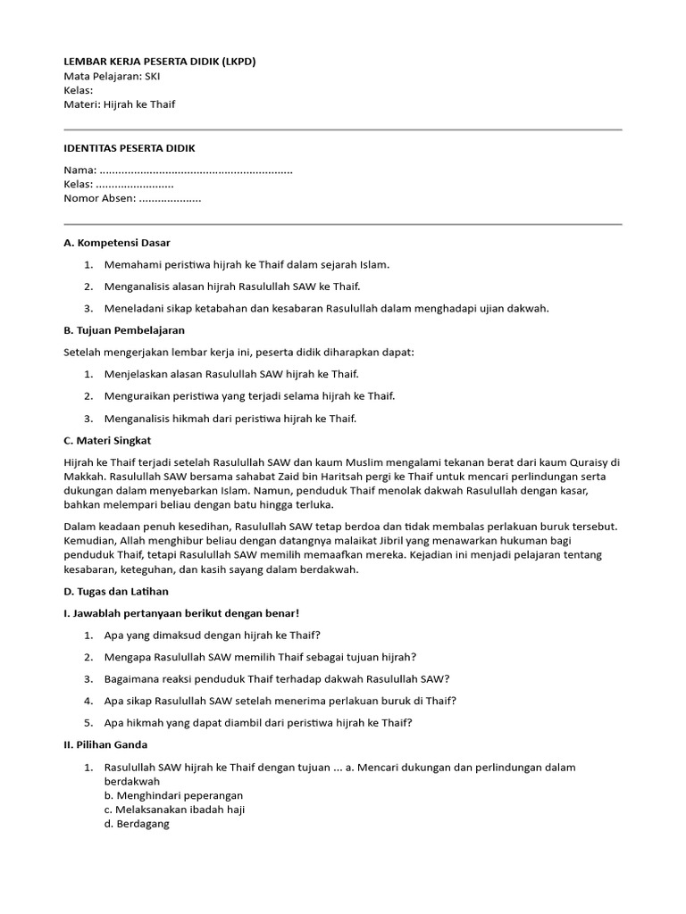 LKPD-Hijrah Ke Thaif | PDF